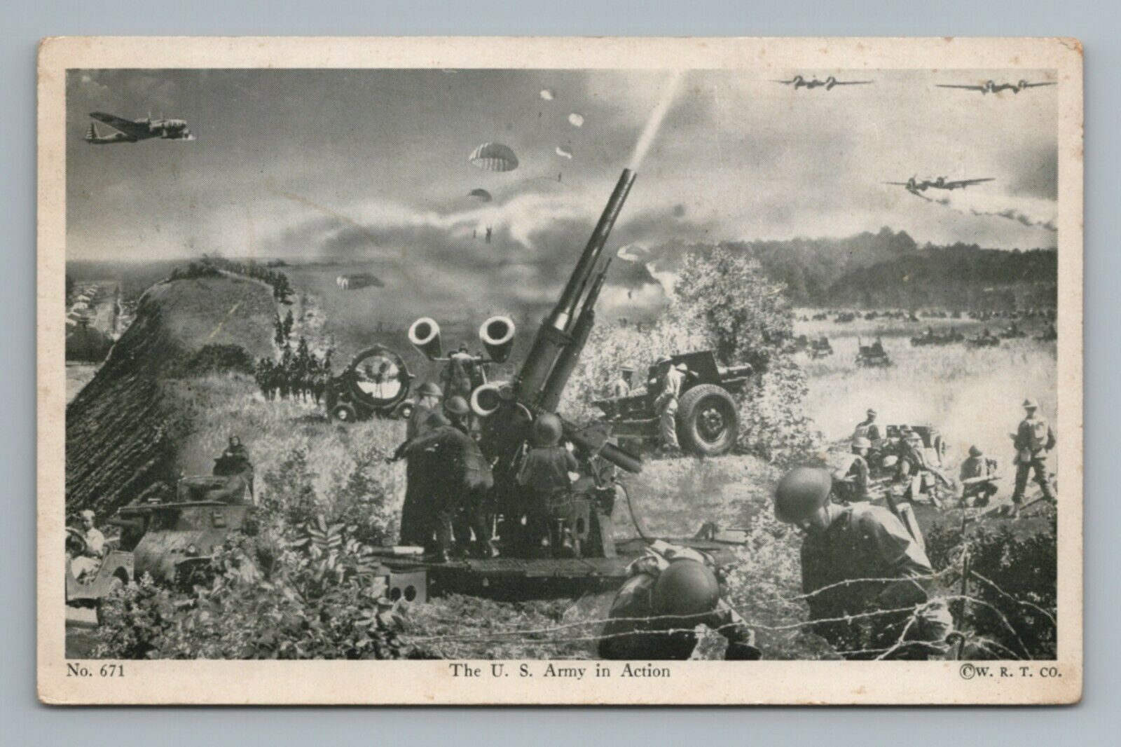 US Army in Action War Canon Airplane Parachute Soldier Vintage Postcard ...