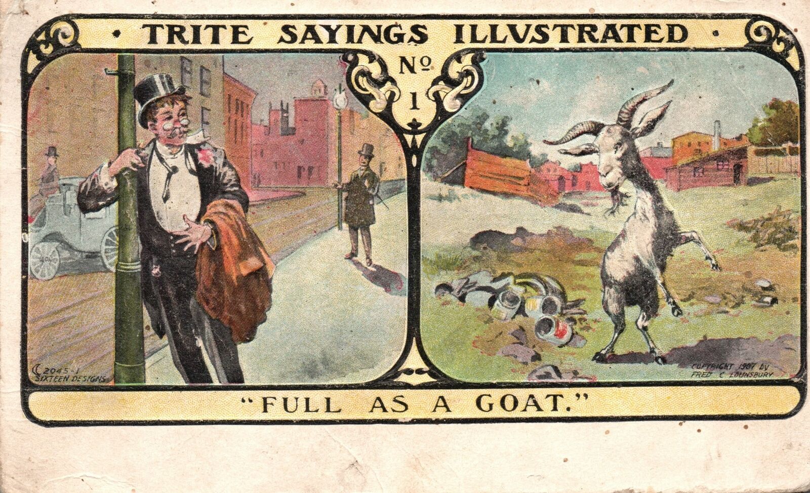 Vintage Postcard 1908 Trite Sayings Illustrated Full As A Goat Hungry ...