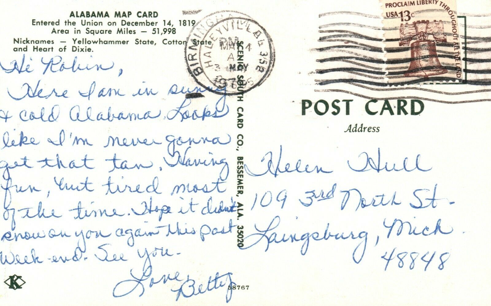 Vintage Postcard 1975 Greetings from Alabama State Flower Camillia ...