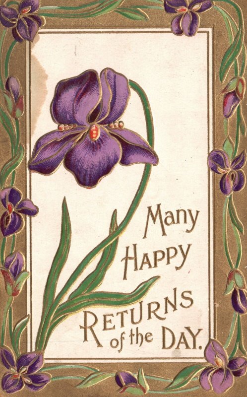 Vintage Postcard 1909 Many Happy Returns Of The Day Greetings Purple ...