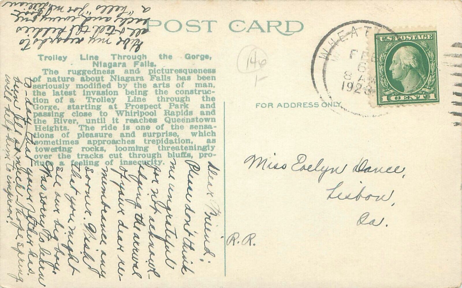 New York Niagara Falls Trolley Line Through the Gorge 1923 WB Postcard ...