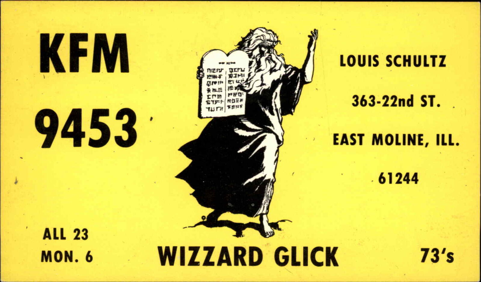East Moline IL Ham Radio Card Wizard Glick Moses Commandments Postcard ...