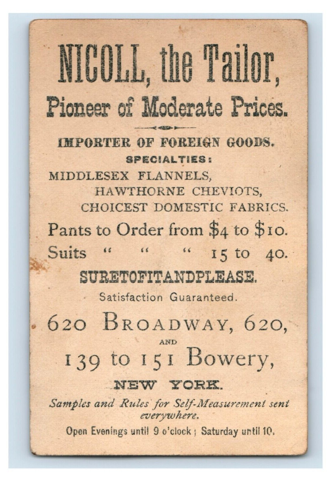1880s Nicoll The Tailor Foreign Goods Street Scene Lady Sign Military ...