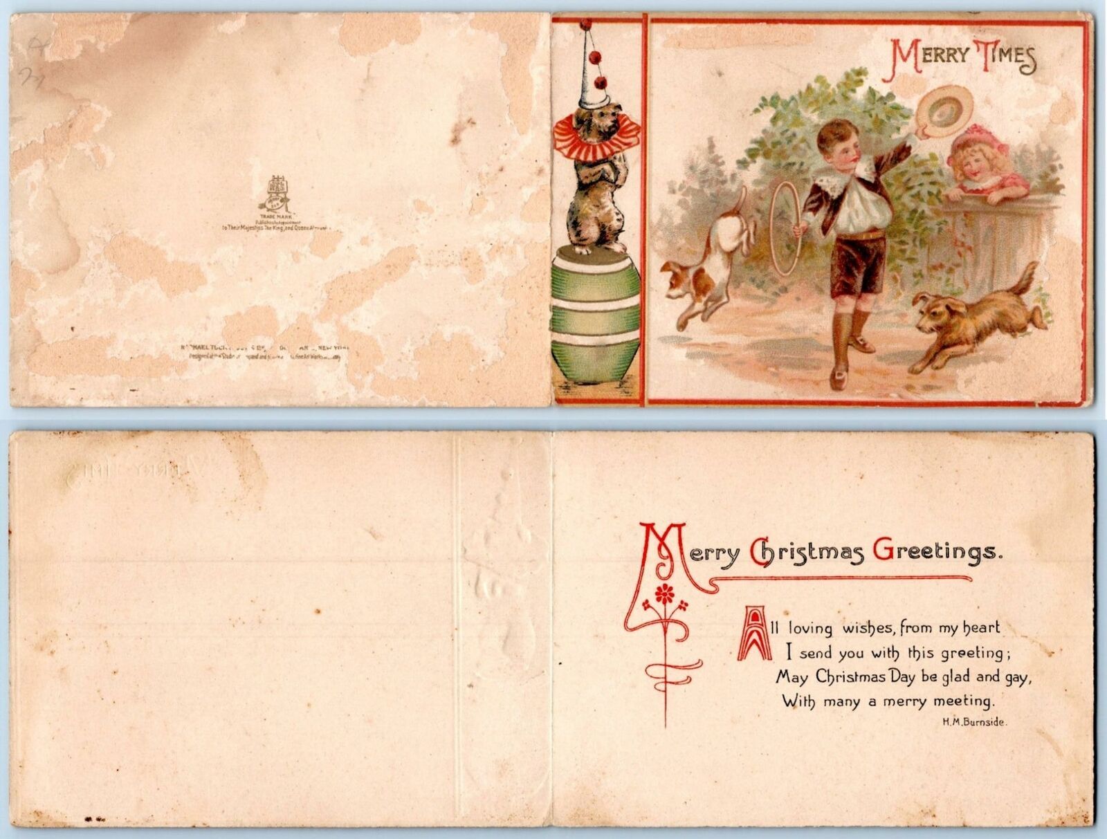 1800'S Circus Dogs Jumping Through Hoops Raphael Tuck & Sons Christmas ...