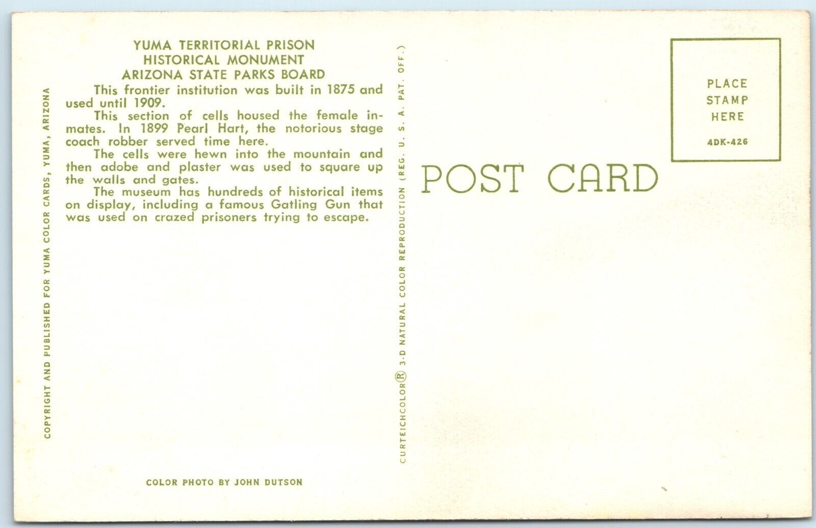 c1960s Yuma, AZ Territorial Prison Pearl Hart Cell Chrome Postcard ...