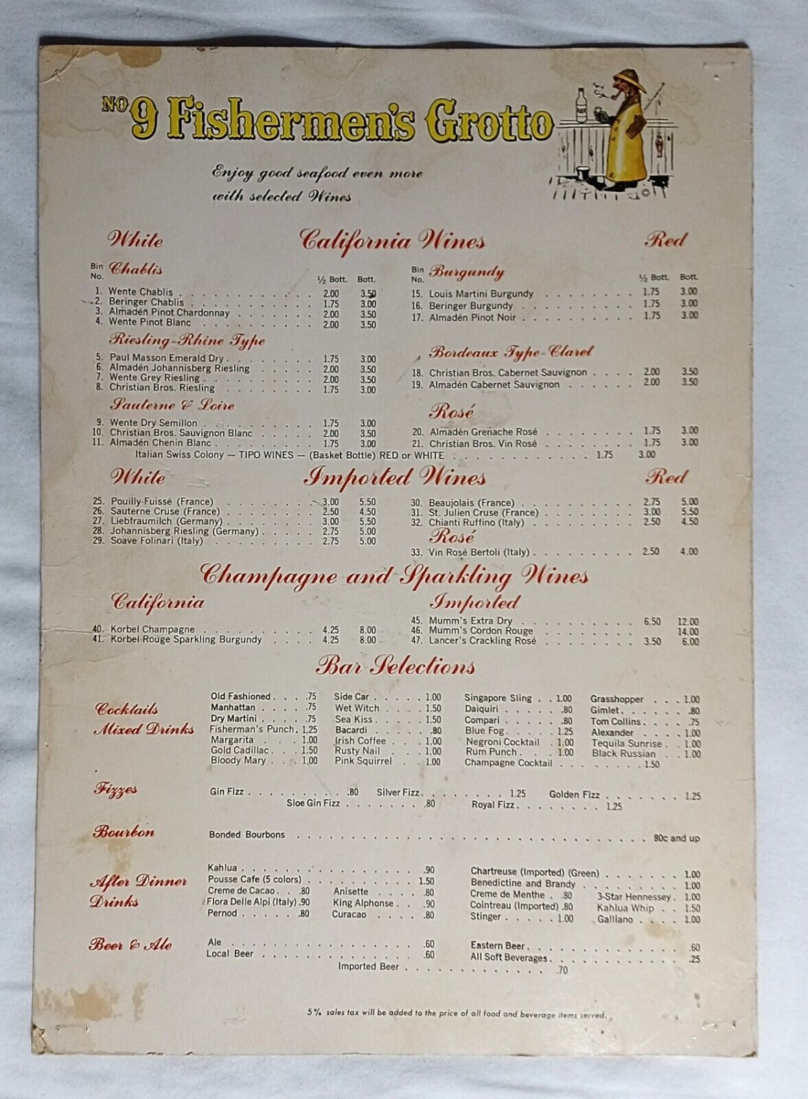 Vintage Menu No. 9 Fishermen's Grotto 1960s San Francisco California ...