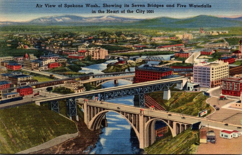 Washington Spokane Aerial VIew Of The Seven Bridges an Five Waterfalls ...