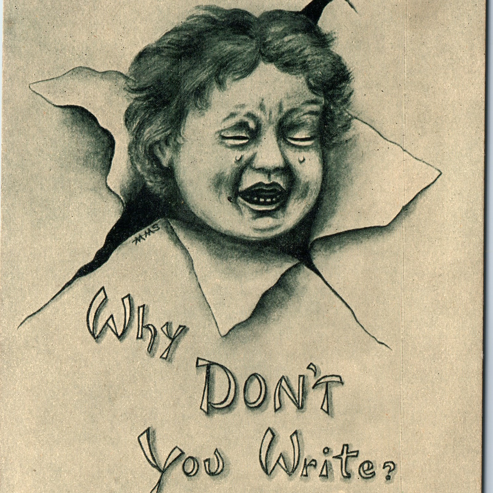 1910 GK Prince Baby Crying "Why Don't You Write" Art Sketch MMS Wall ...