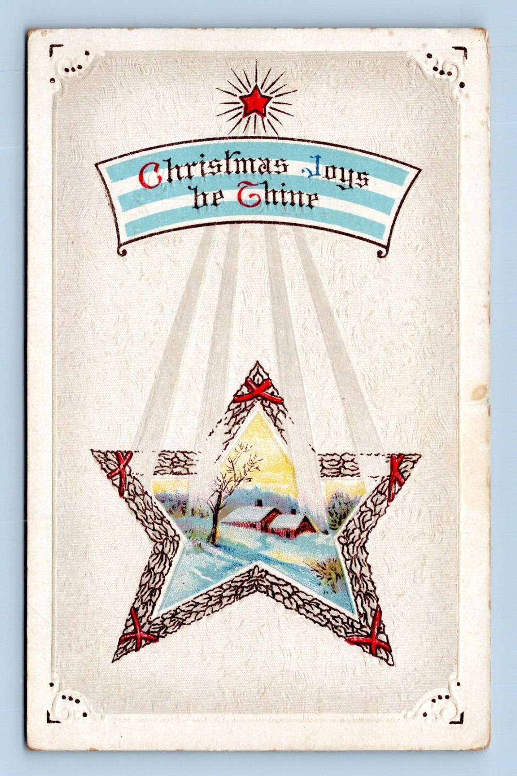 Christmas Joys Be Thine Banner Cabin Scene Star Rays UNP DB Postcard D17 | Other / Unsorted ...