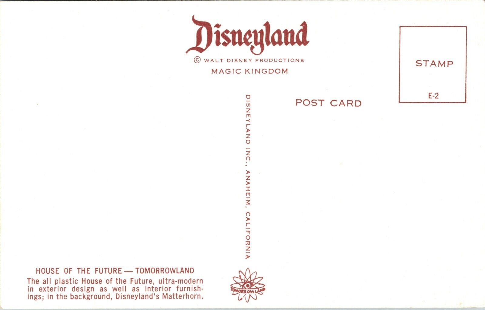 Circa 1955 Disneyland Calif Postcard Plastic House of the Future ...