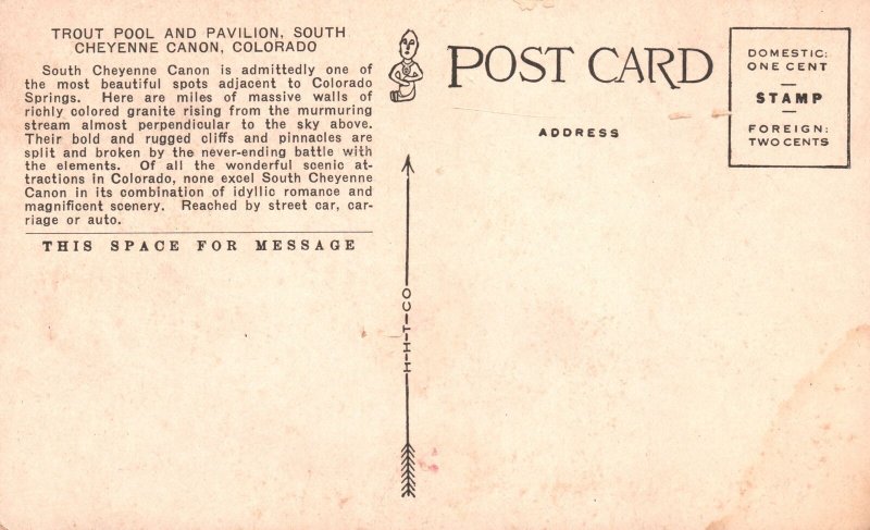 Vintage Postcard Trout Pool & Pavilion Foot Famous Seven Falls Colorado ...