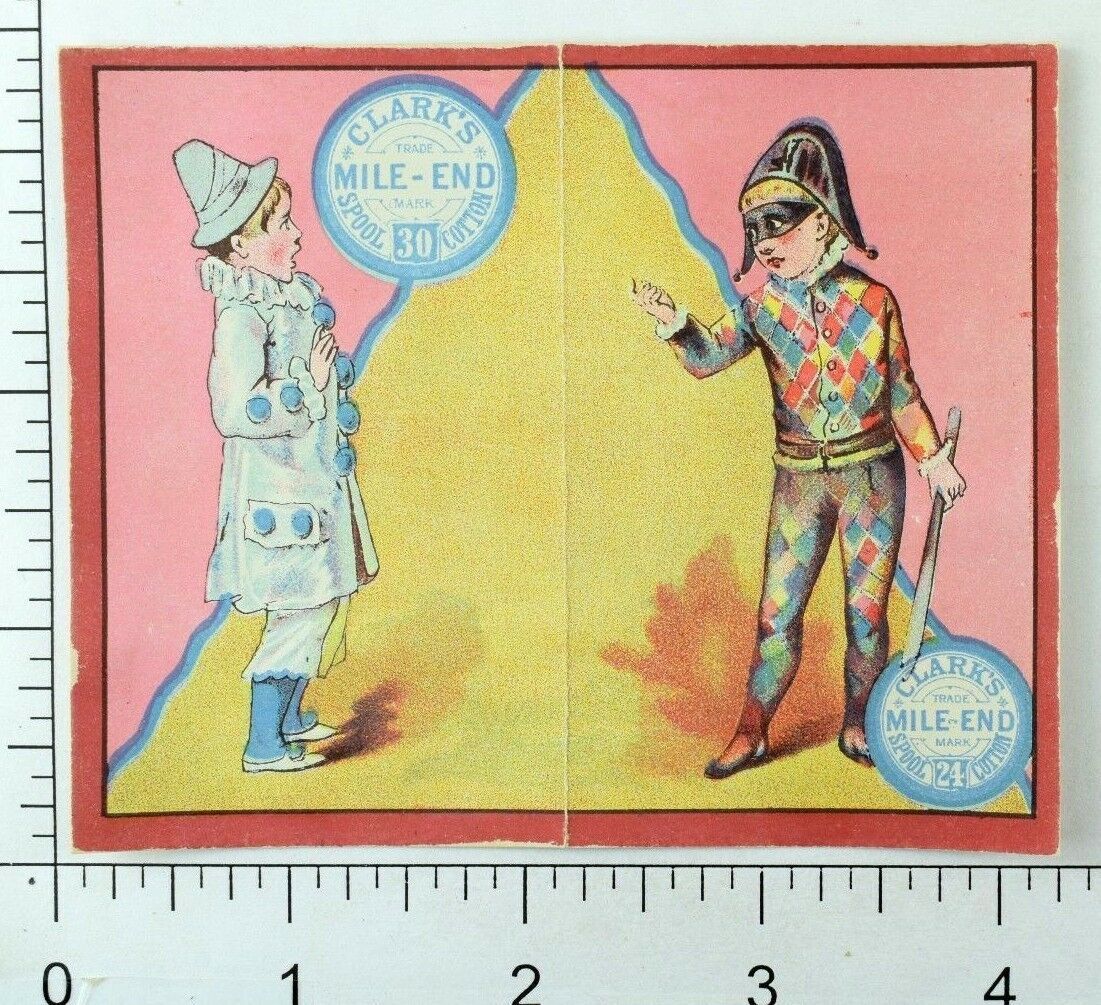 1883 Clark's Thread Jester Clowns Calendar Folder Victorian Trade Card ...