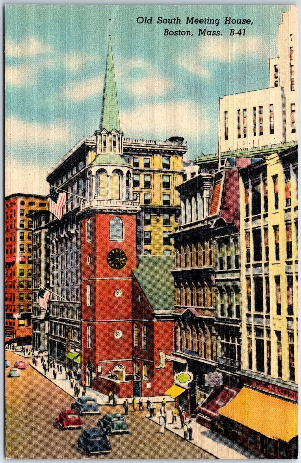 Vintage Postcard Street Scene at the OLD South Meeting House Boston ...