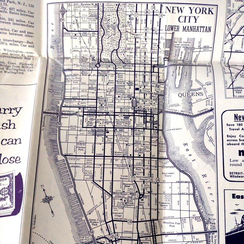 1957 Northeastern States AAA Travel Road Map Mileage Chart With Driving ...