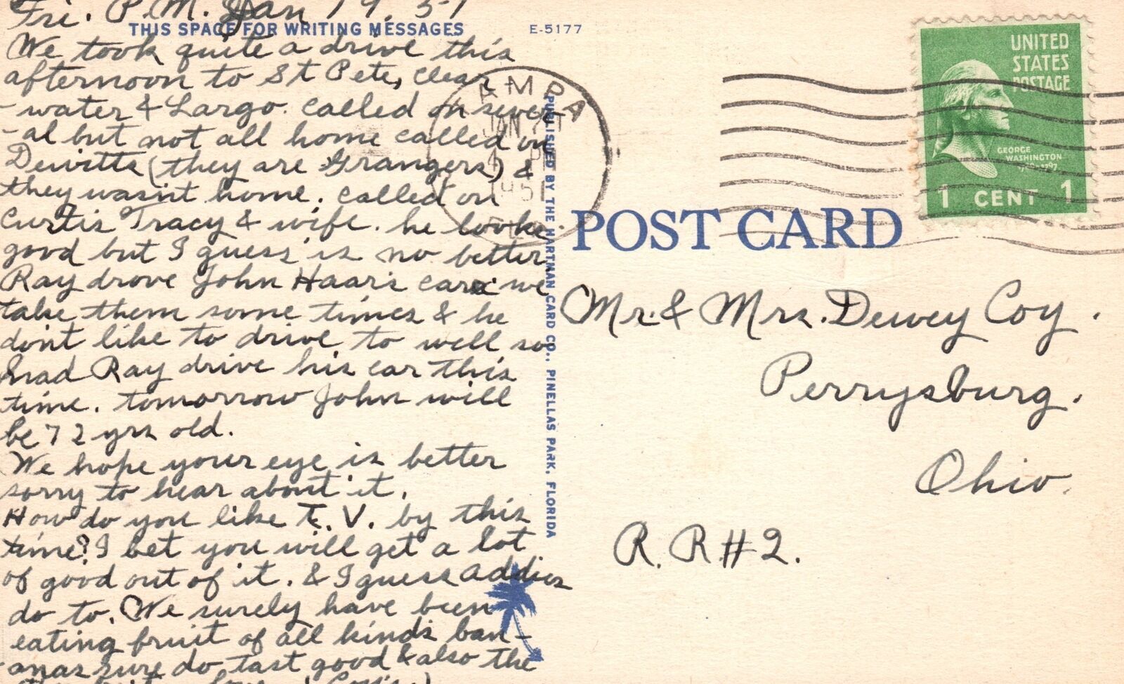 Vintage Postcard 1951 Greetings From Florida Map of the Sunshine State ...