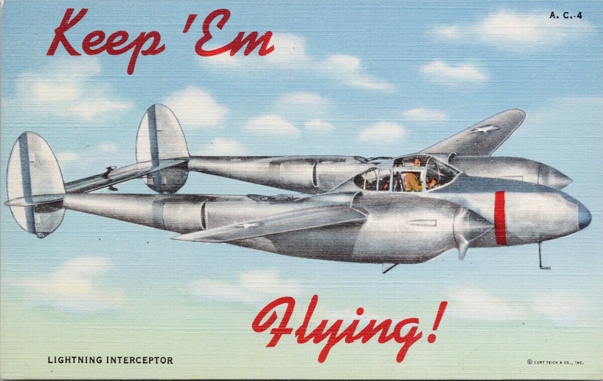 Keep Em Flying Lightning Interceptor Airplane WW2 US Air Corps USA ...