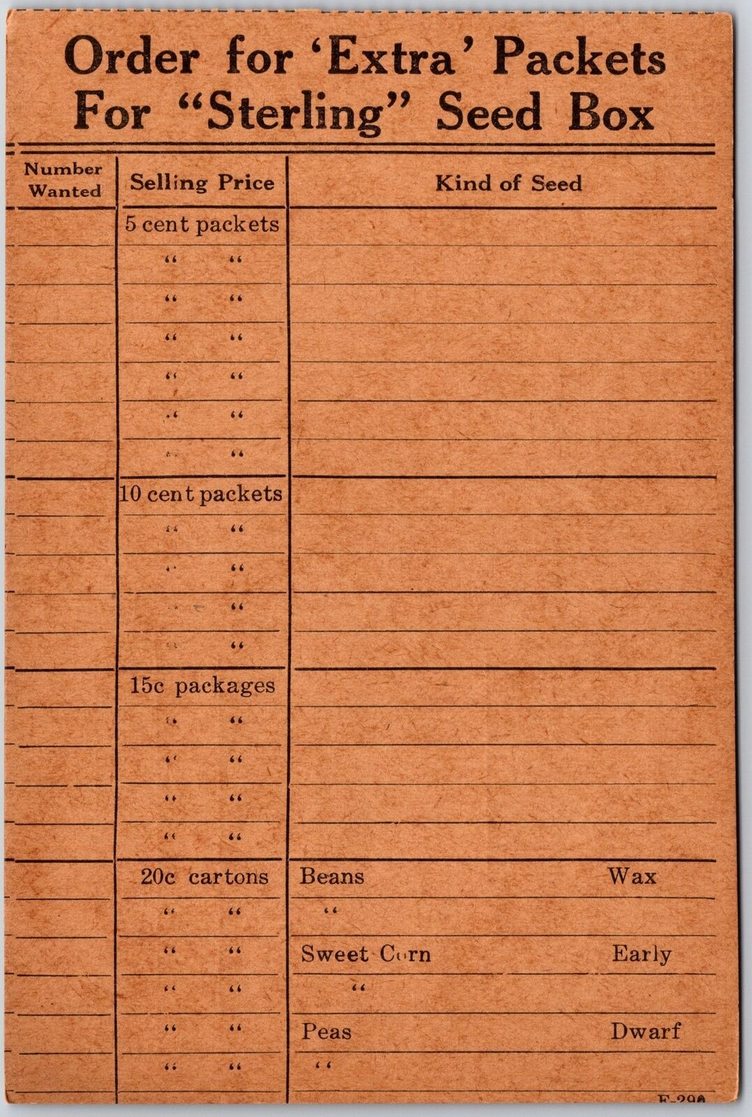 Order Slip For Extra Packets For Sterling Seedbox Postcard | Other ...