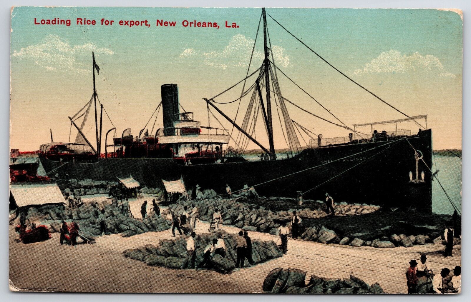 Vintage Postcard 1915 Ship Loading Rice for Export New Orleans ...
