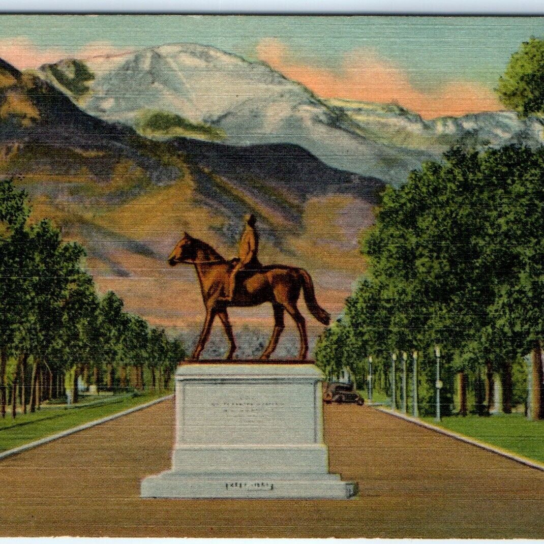 1937 Colorado Springs CO Founder Monument Wm J Palmer Pikes Peak Linen ...