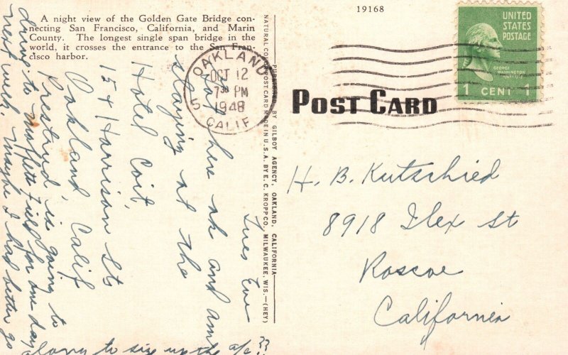 Vintage Postcard 1948 Golden Gate Bridge San Francisco-Marin County ...