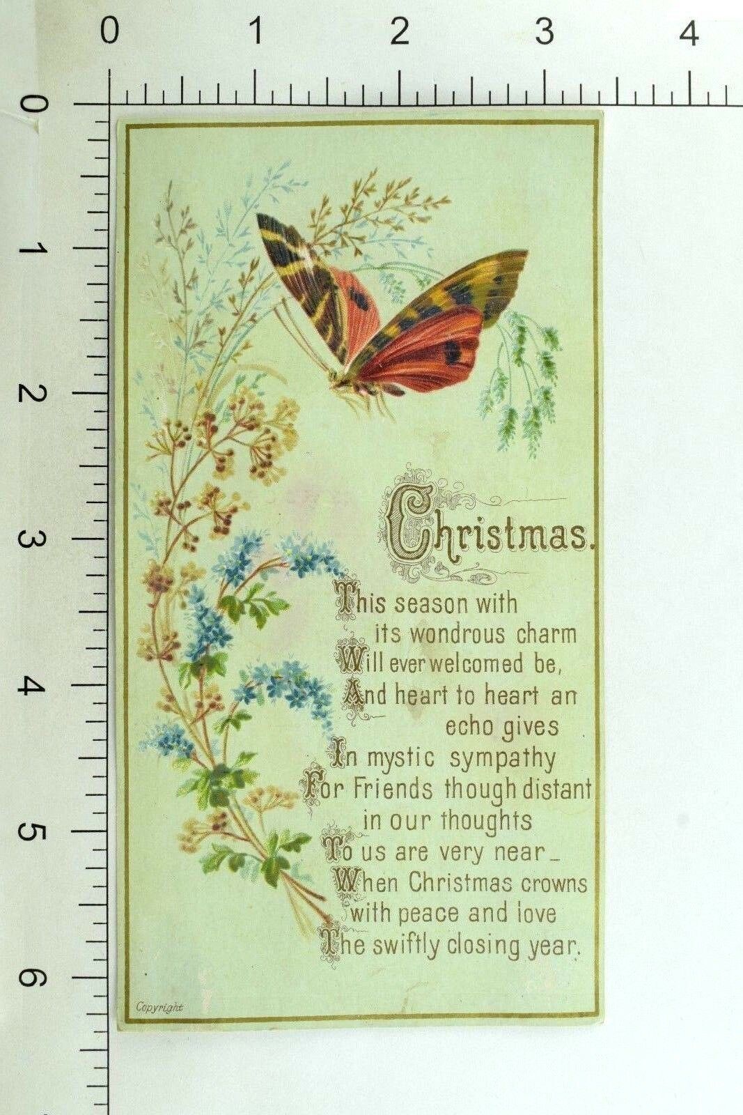 Embossed Barnard Sumner & Co. Christmas Card Poem Colorful Butterfly &B ...