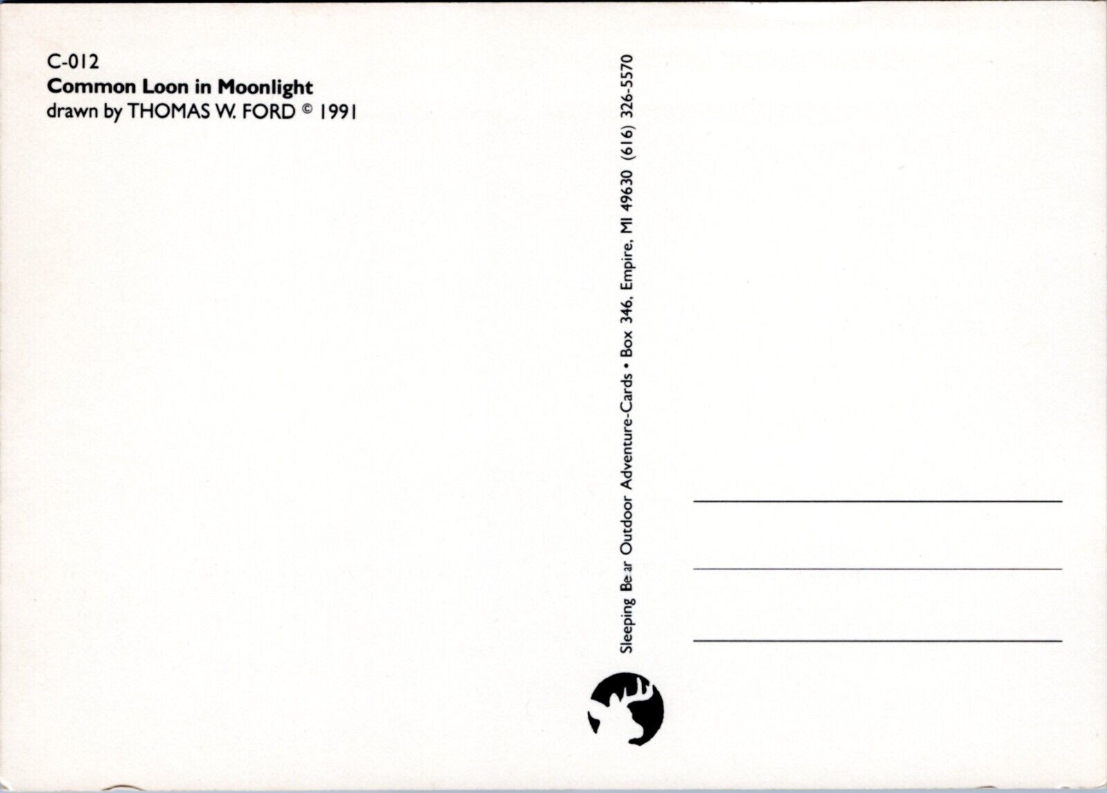 Postcard Art Common Loon in Moonlight - from drawing by Thomas W. Ford ...