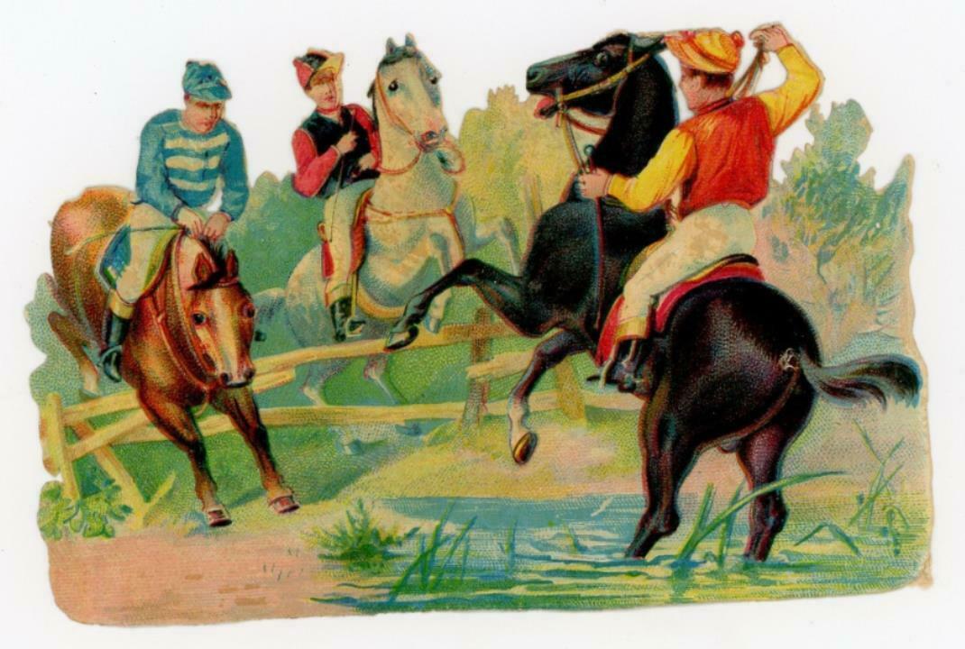 1880's Lovely Jockey Steeple Chase Horses Die Cut Victorian Scrap X338 ...