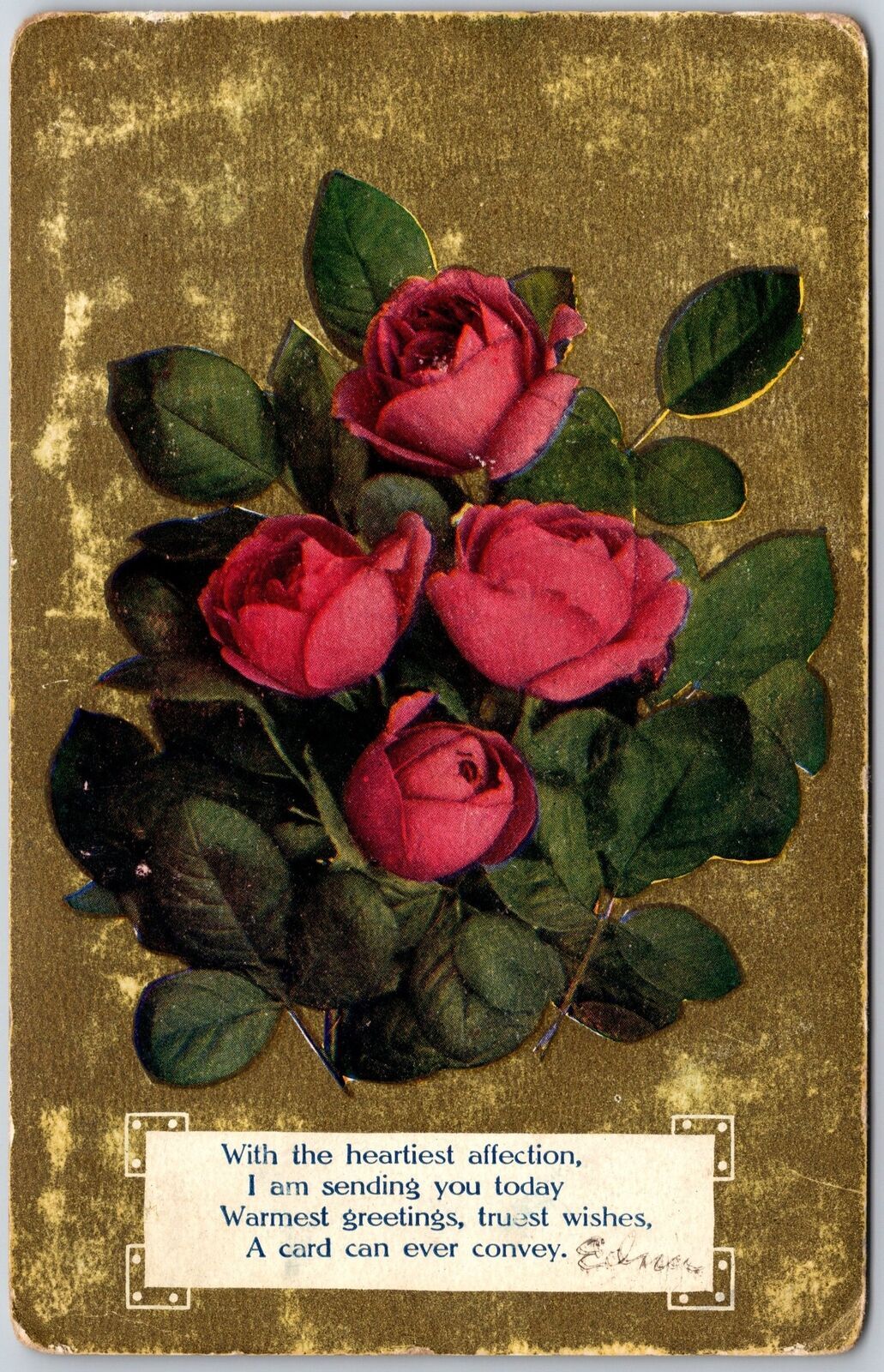 1909 Bunch Of Red Roses Greetings And Wishes Card Posted Postcard ...