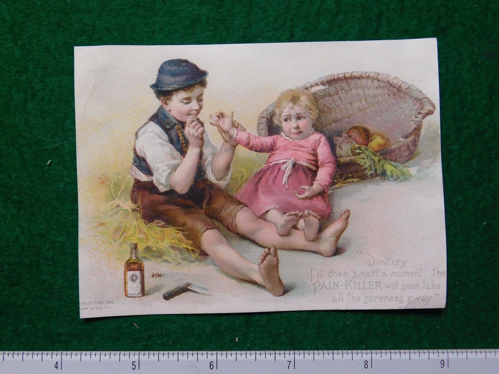 1870s-80s Perry Davis' Pain-Killer Boy Bandaging Girl's Finger Trade ...