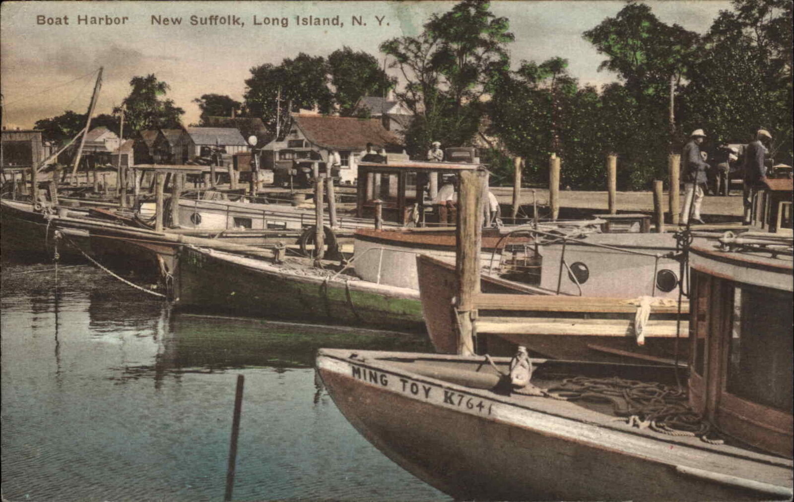 New Suffolk Long Island New York NY Boat Harbor c1910 Vintage Postcard ...