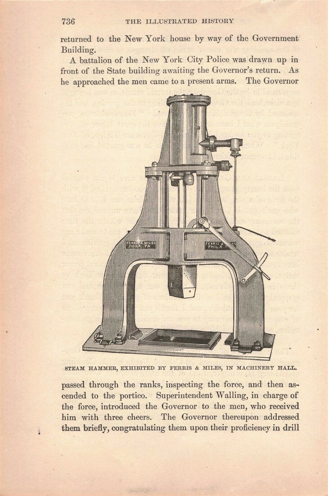 1876 Steam Hammer by Ferris & Miles Victorian Era Engraving 2T1-57f ...