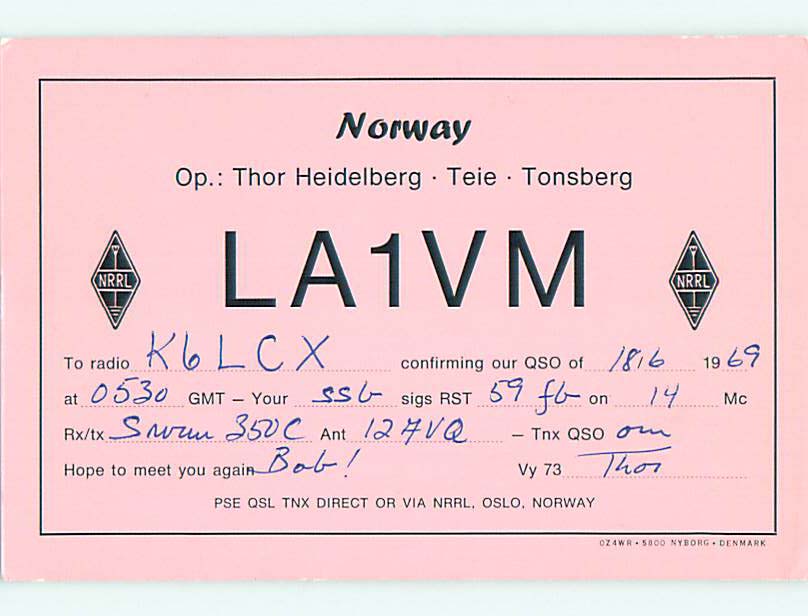 1969 vintage QSL CB HAM RADIO CARD Oslo NORWAY s0368 | Europe - Sweden ...
