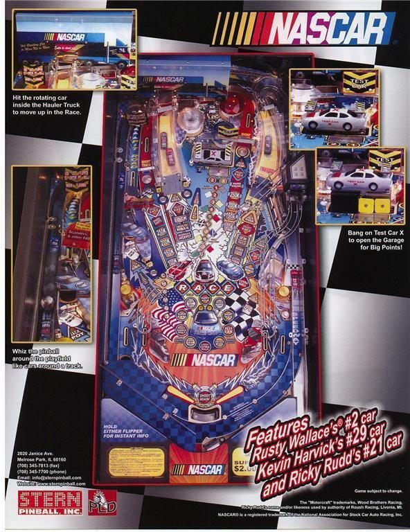 Nascar Pinball FLYER Original 2005 Race Car Driving Vintage Retro Promo ...