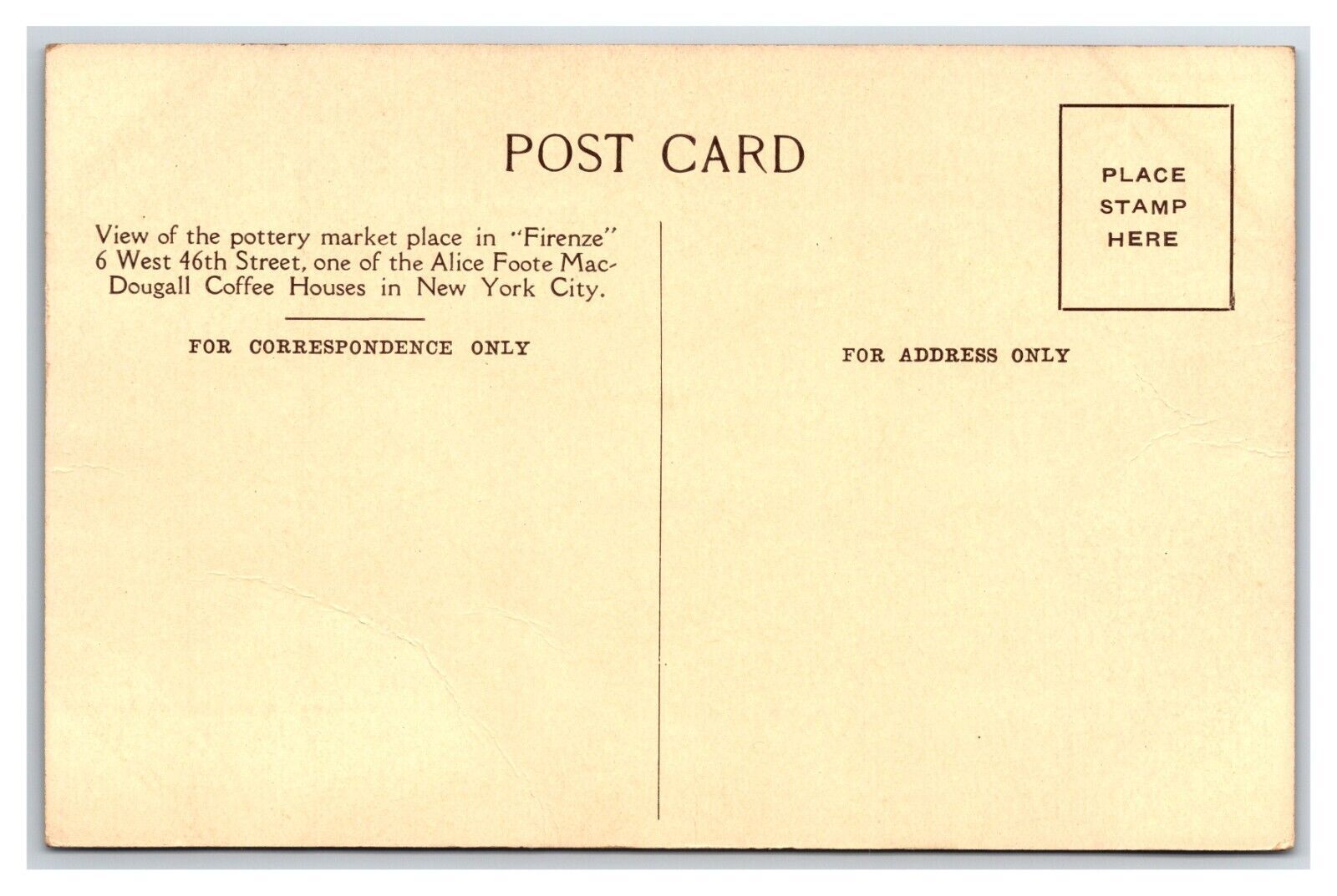 Alice Foote Macdougall Coffee House New York City NY NYC UNP DB ...