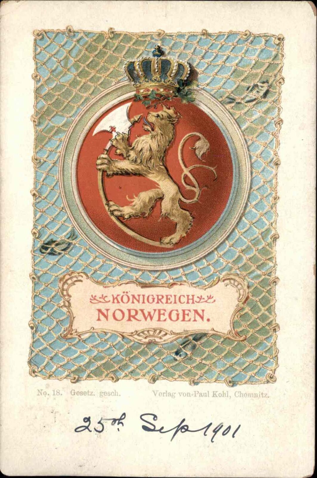 Kohl Arms of the Nations Norway Norwegian Shield Heraldic c1910 ...