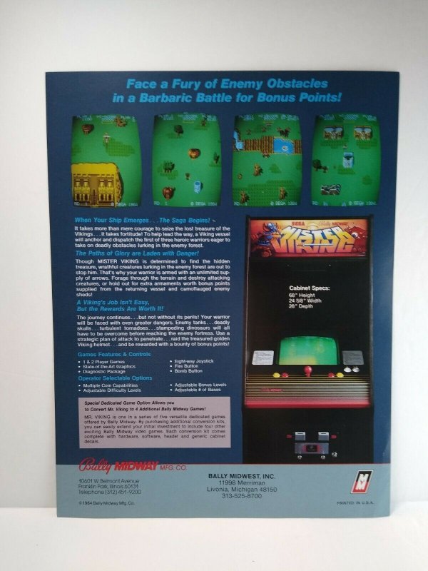 Mister Viking Arcade Flyer 1984 Original Video Game Retro Art 8.5" x 11 ...