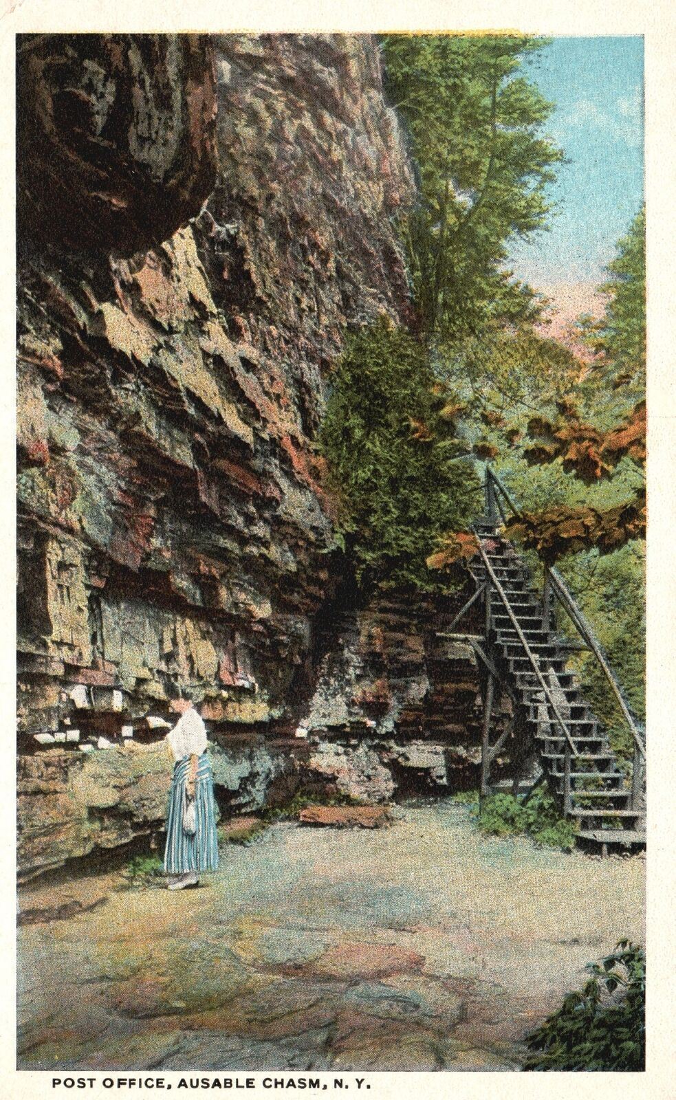 Vintage Postcard Post Office Stairway Cliff Rocks Ausable Chasm New ...