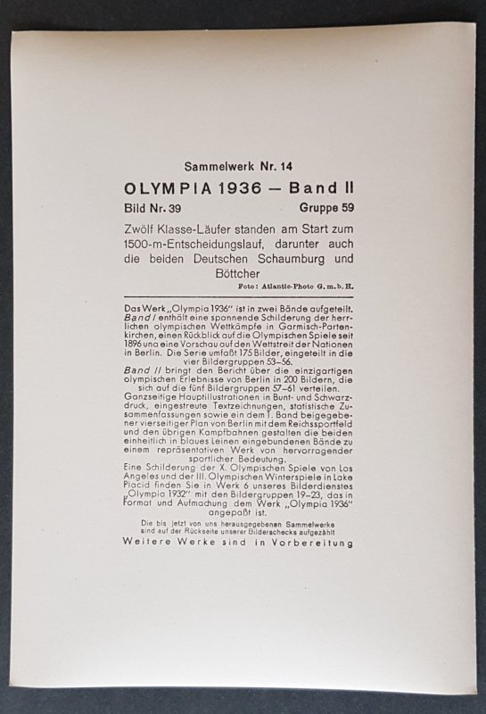 Rare Large Format Collector Photo Card 1936 Berlin Olympics - Athletics ...