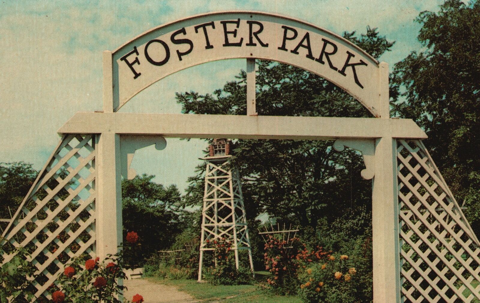 Vintage Postcard Entrance To Foster Park Beautiful Setting Court House ...
