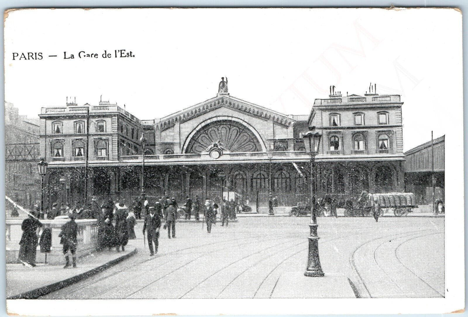 c1900s Paris, France Gare de l'Est Train Station Entrance Crowd Wagon ...