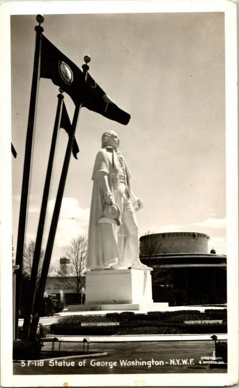 Vtg Postcard RPPC New York Worlds Fair Statue of George Washington UNP ...