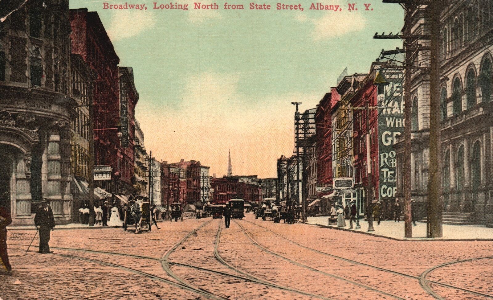Vintage Postcard View Of Broadway Looking North From State St Albany