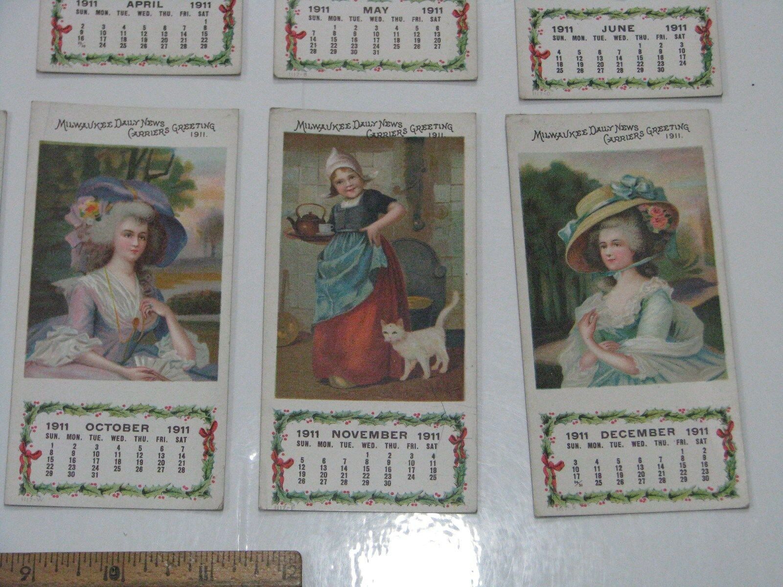 Milwaukee Daily News Carriers Greetings Set of 12 1911 Calendar Trade ...