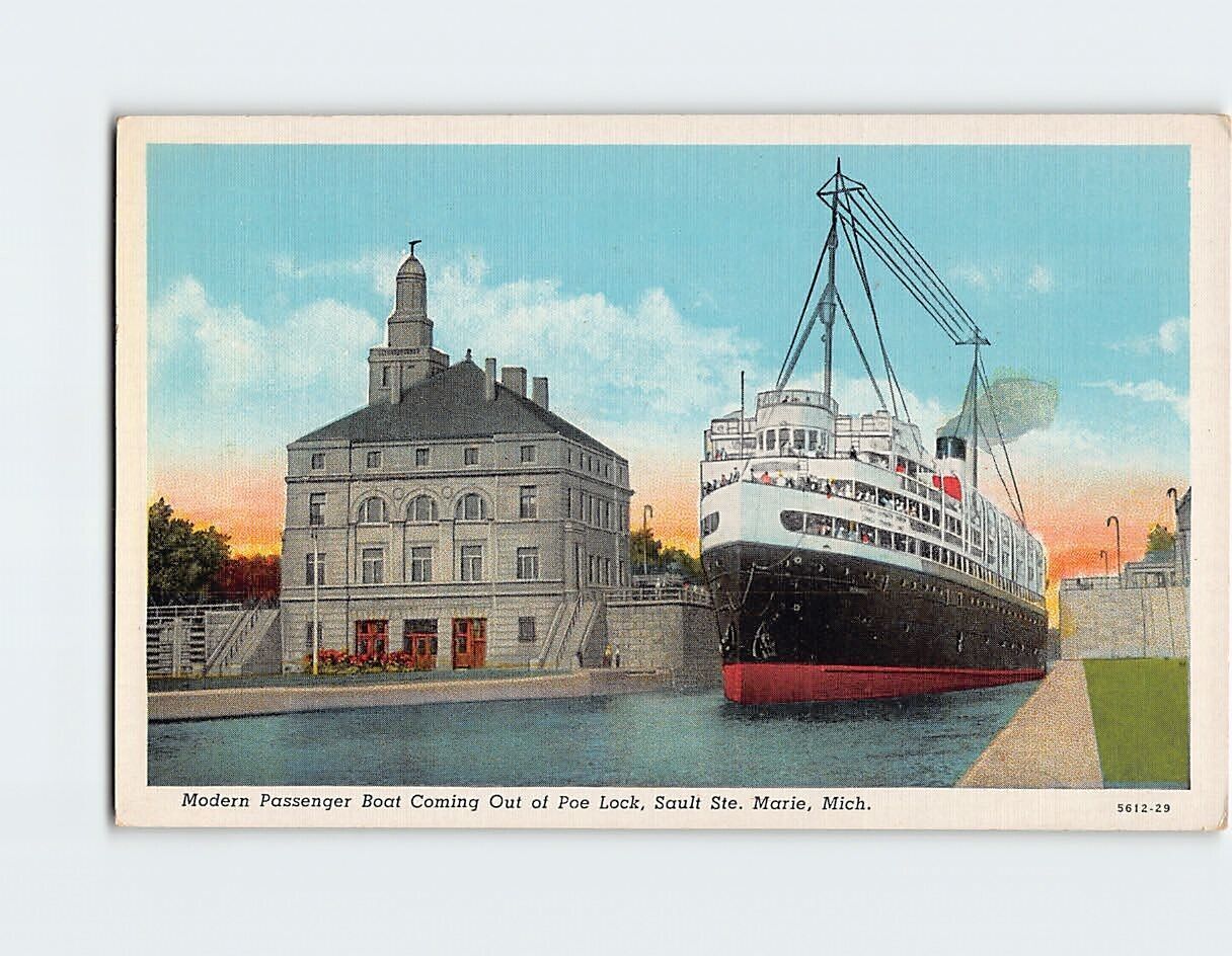 Postcard Modern Passenger Boat Coming Out of Poe Lock, Sault Ste. Marie ...