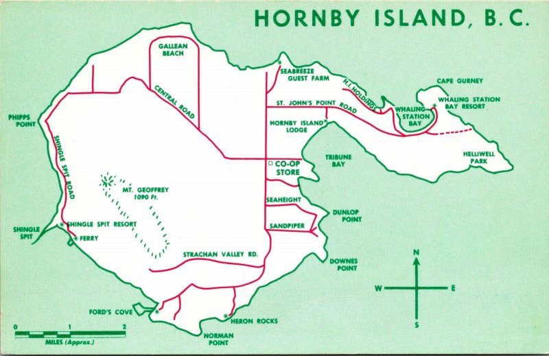 Vintage Postcard MAP of Hornby Island British Columbia Canada | Latin ...