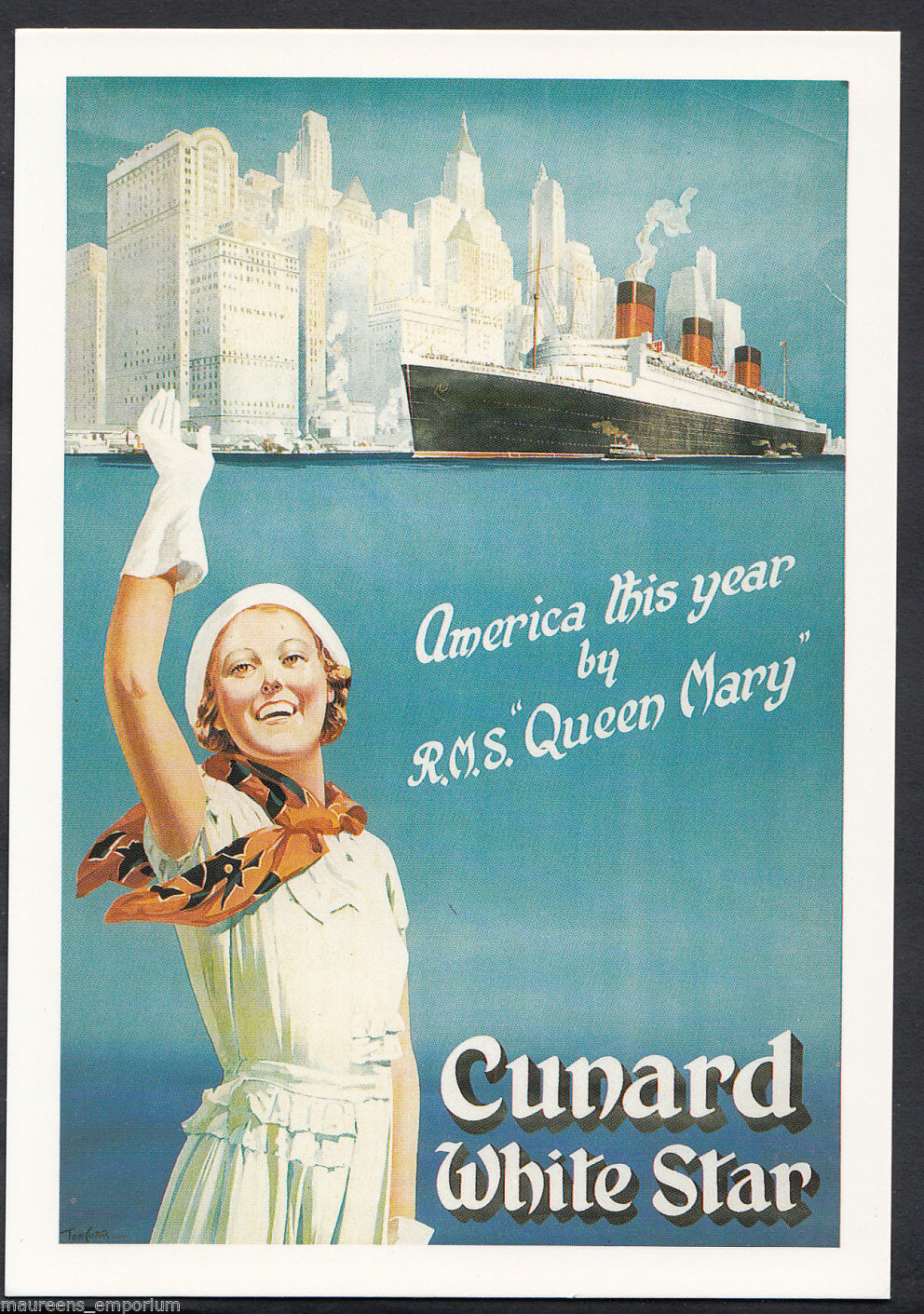 Advertising Postcard - Cunard White Star - R.M.S Queen Mary, America ...