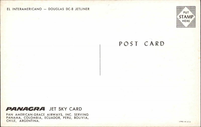Panagra Pan American-Grace Airplane Douglas DC-8 Vintage Postcard ...