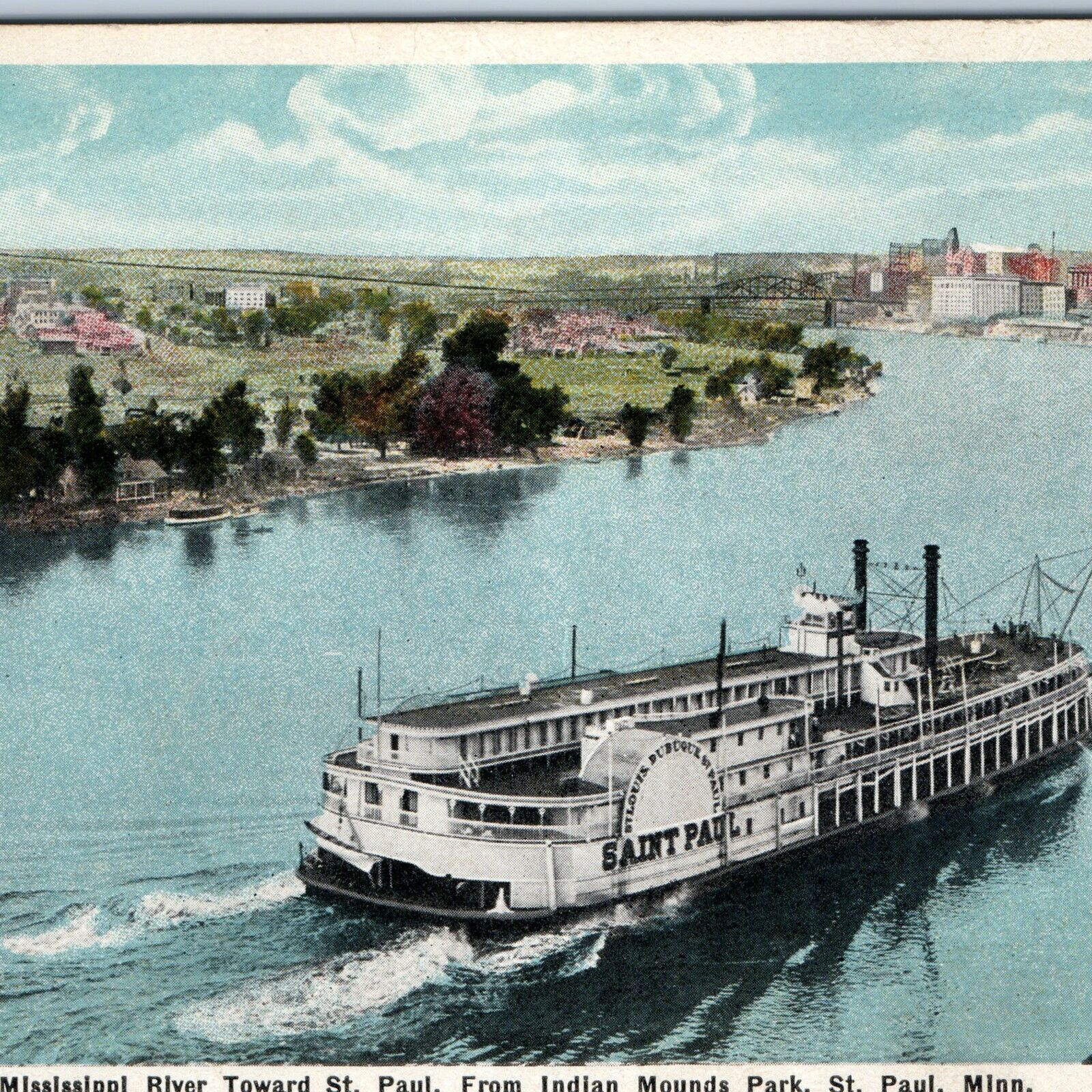 c1910s Steamer St. Paul Mississippi River Indian Mound Park, Streckfus ...