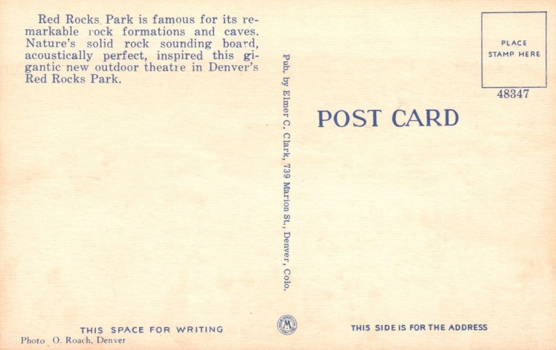 Vintage Postcard Amphitheater Solid Rock Formation Cave Red Rocks Park ...