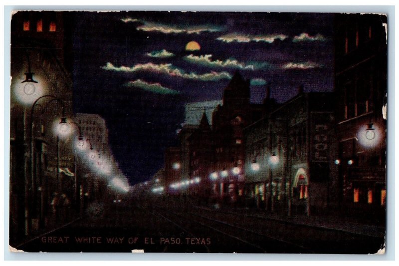 1912 Great White Way Night Street Light Railroad View El Paso Texas TX ...